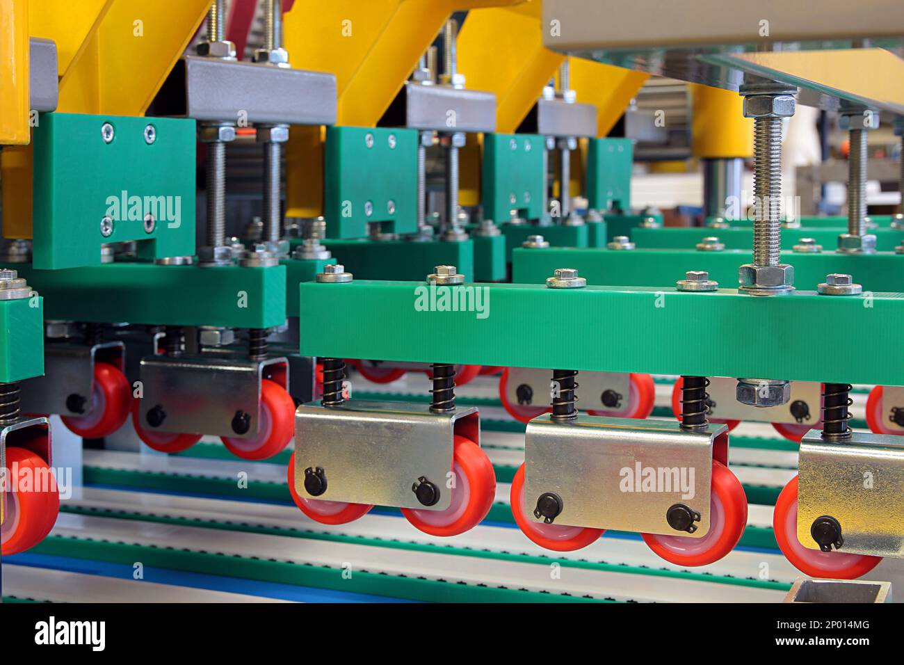 Colorful detail of an equipment fitted with belts and pulleys Stock ...