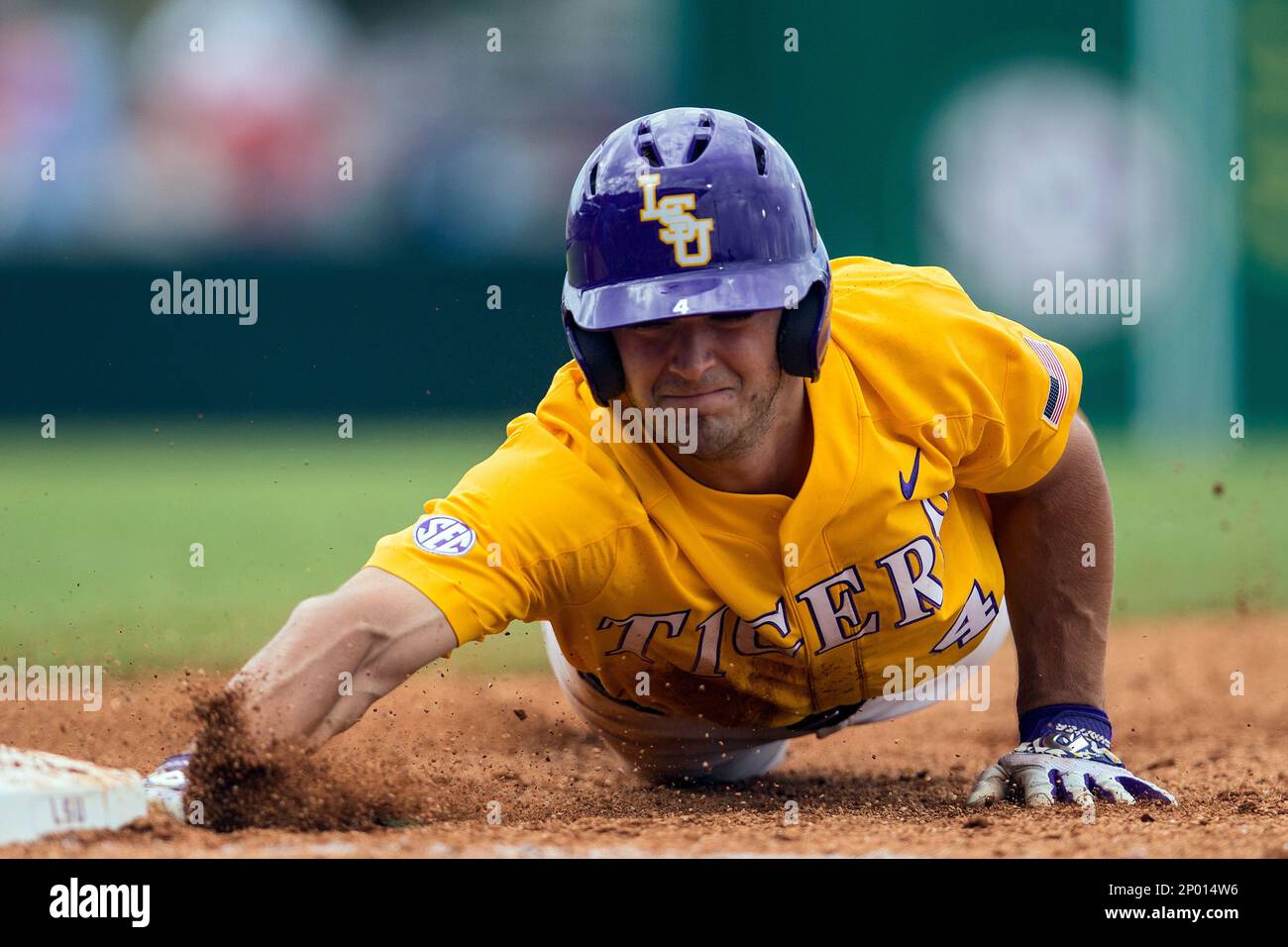 BATON ROUGE, LA - APRIL 15: LSU Tigers infielder Josh Smith (4) dives ...