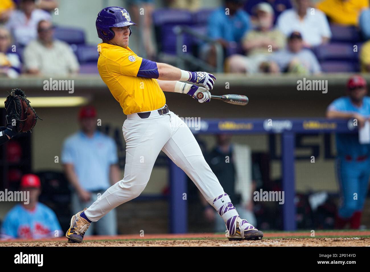BATON ROUGE, LA - APRIL 15: LSU Tigers infielder Nick Coomes (13) bats ...