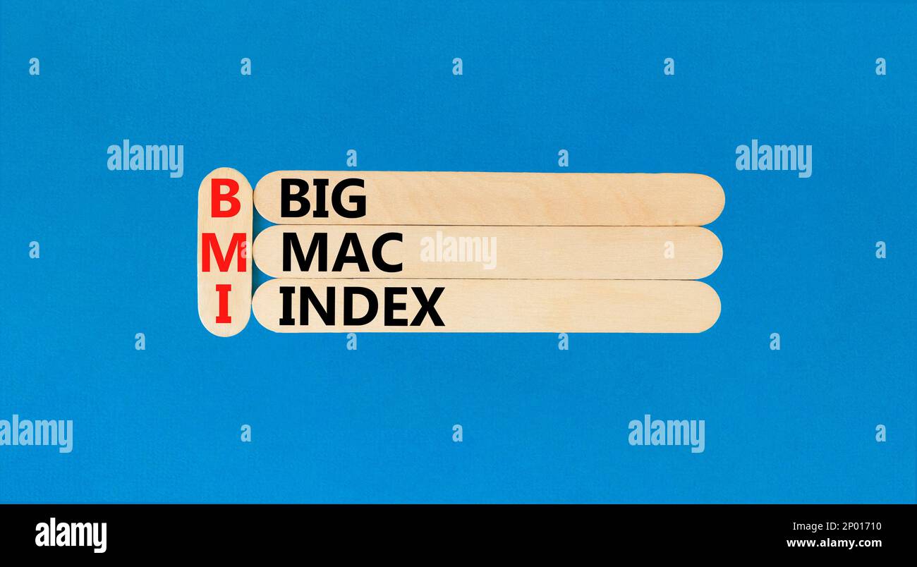 BMI big mac index symbol. Concept words BMI big mac index on wooden ...