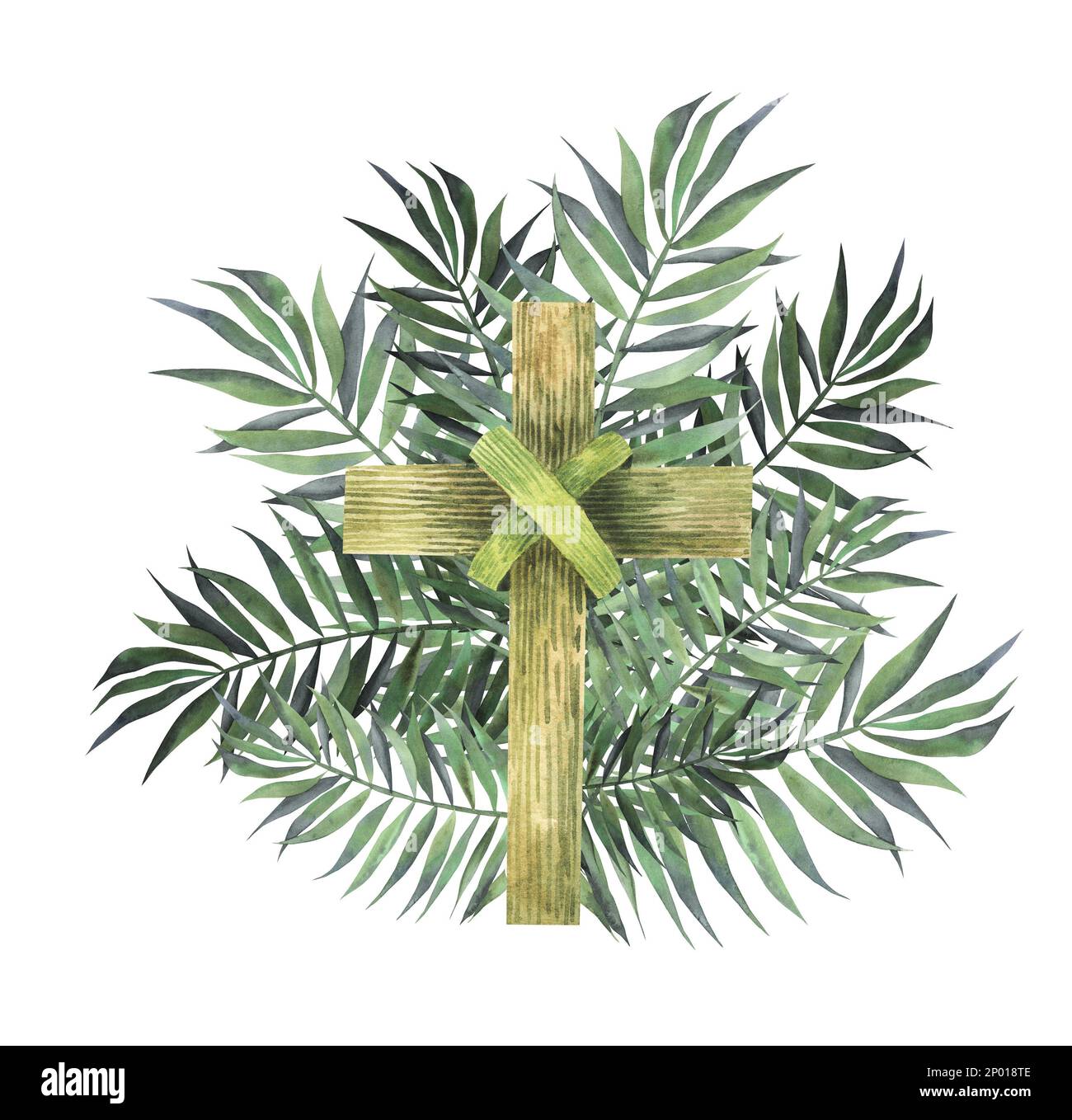 traditional branch palm christian cross symbol watercolor illustration ...