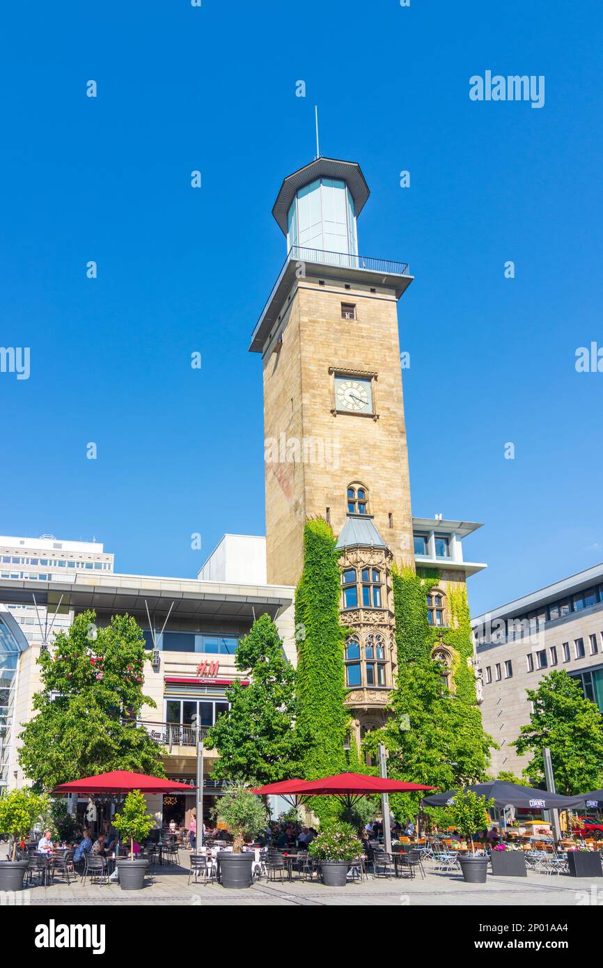 Hagen: Town Hall tower, mall Volme Galerie, open air restaurant in ...