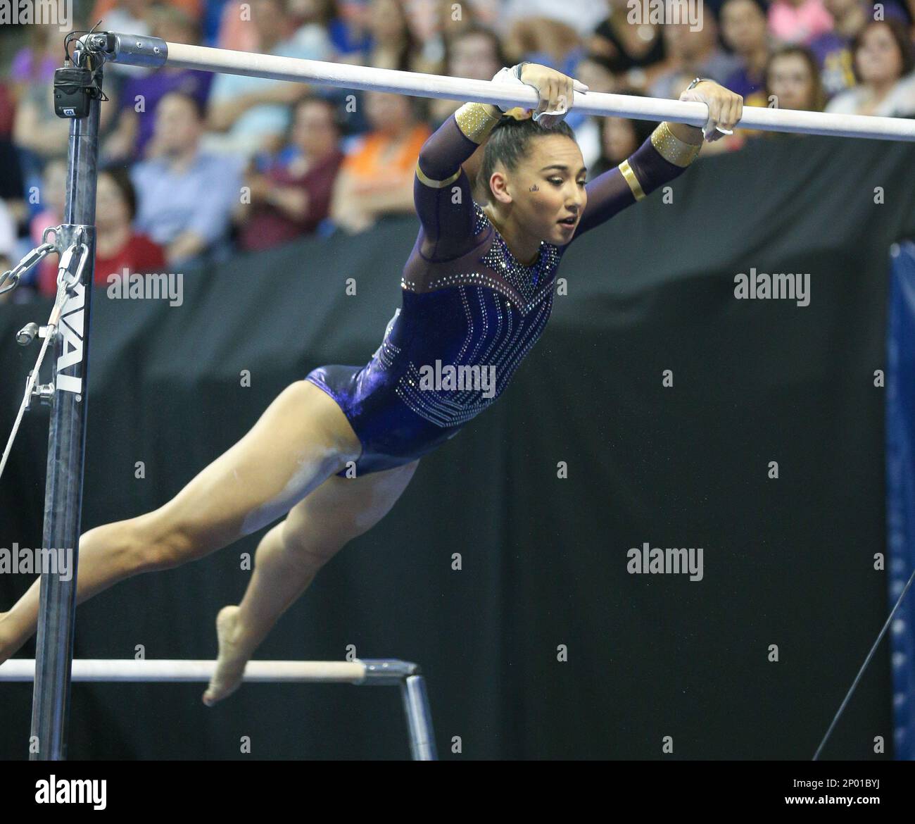 April 15, 2017: LSU's Myia Hambrick transitions to the upper bar during ...