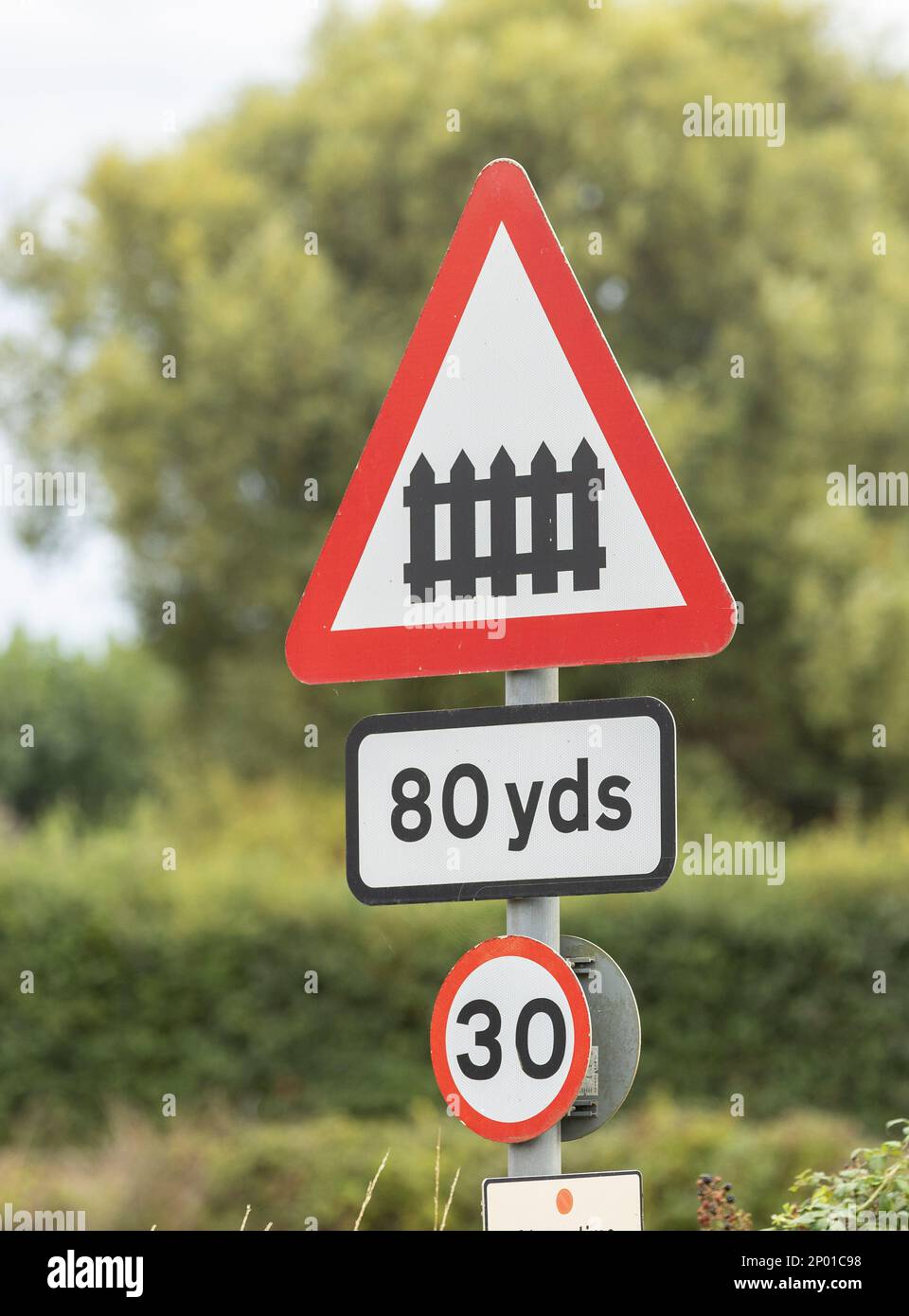 uk road Sign for railway level crossing Stock Photo - Alamy