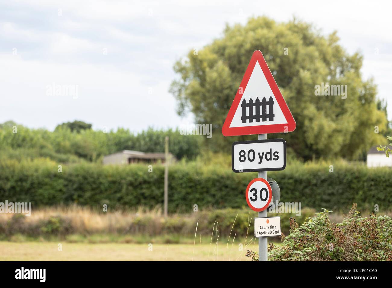 uk road Sign for railway level crossing Stock Photo - Alamy
