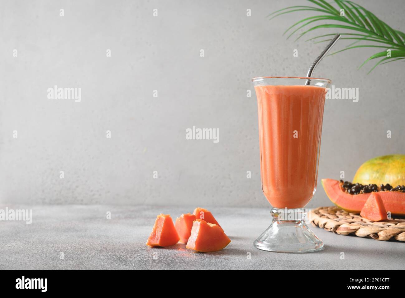 Asian traditional Papaya lassi on white background. Freshness cold ...