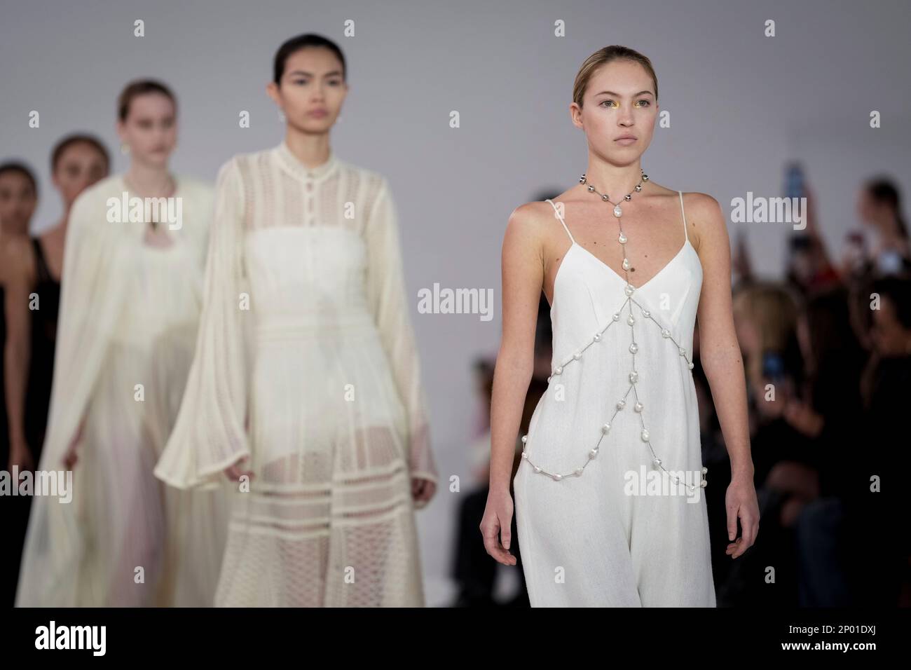 Lila Grace Moss, right, and models wear creations for the Chloe Fall ...