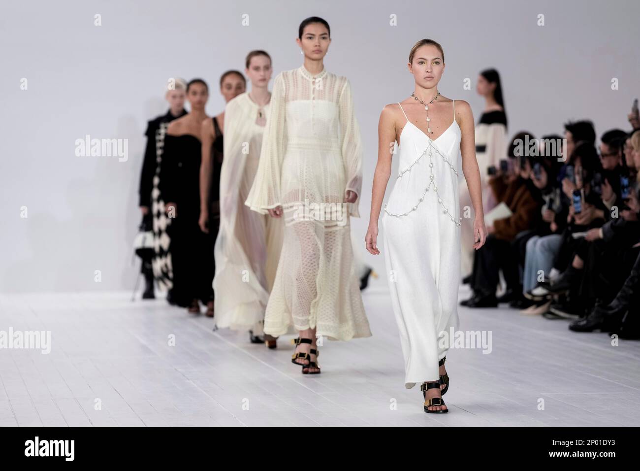 Lila Grace Moss, right, and models wear creations for the Chloe Fall ...