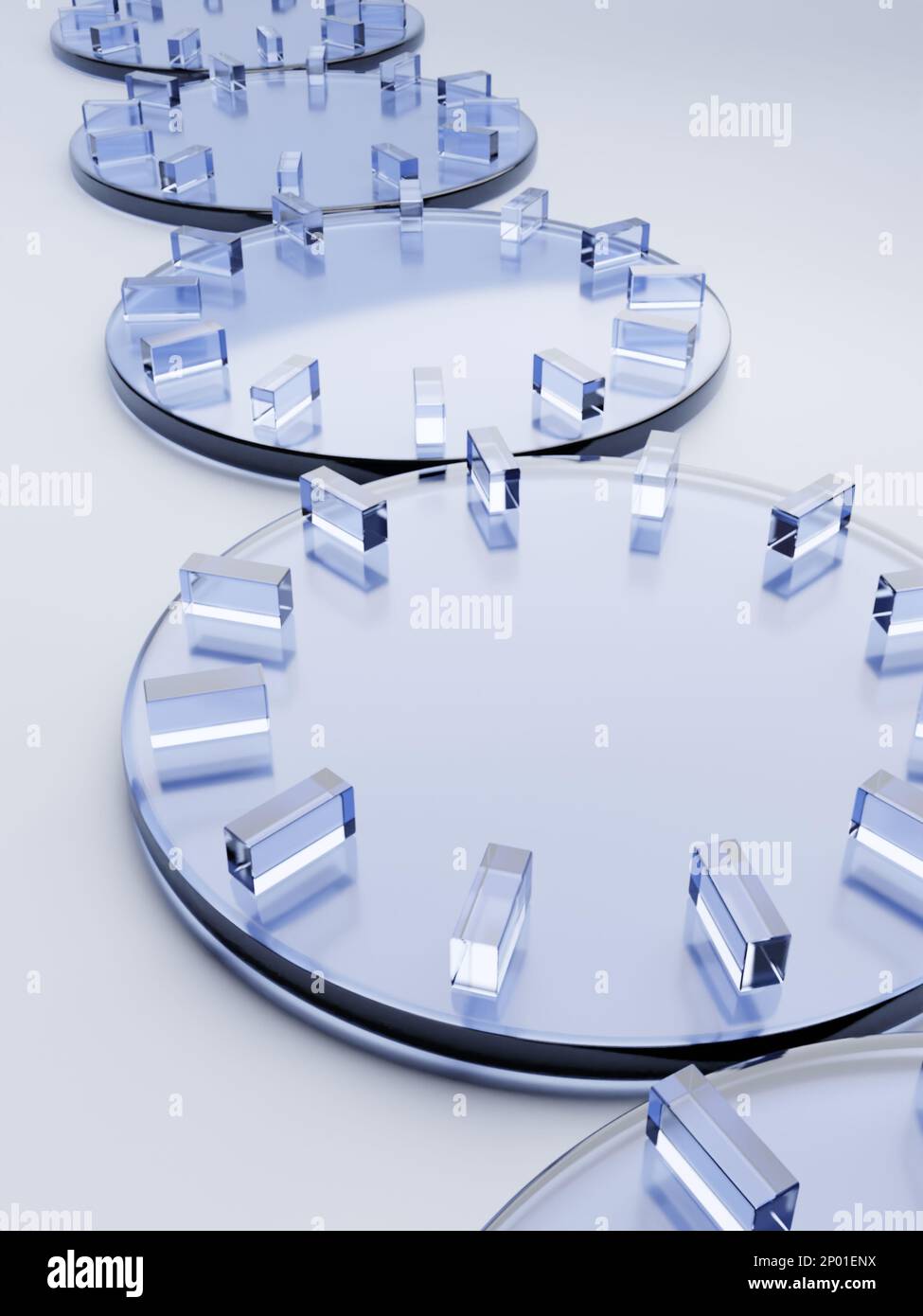 3D Rendering Geometric or Abstract Clock Shape Acrylic Glass Plates ...