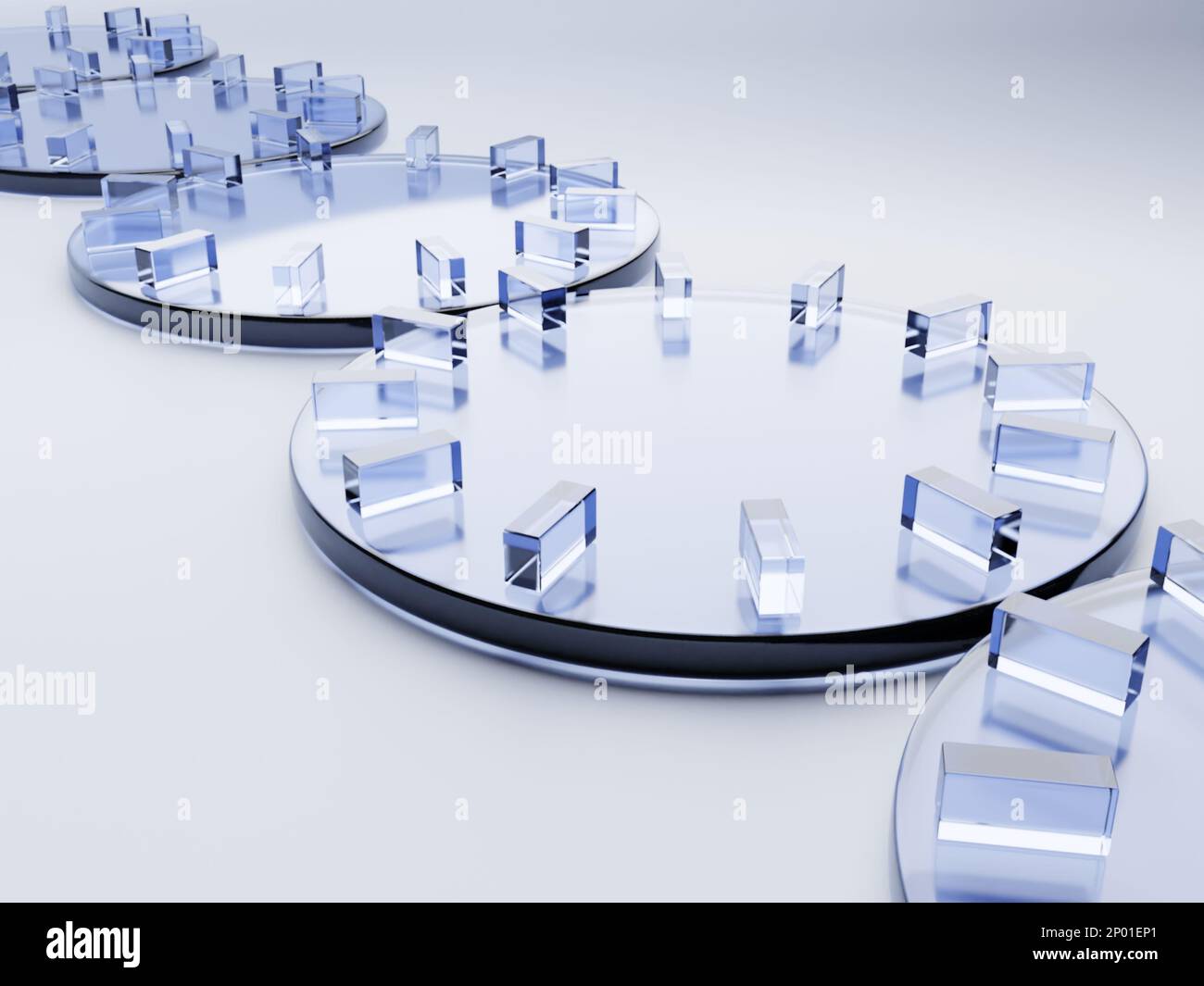 3D Rendering Geometric or Abstract Clock Shape Acrylic Glass Plates ...