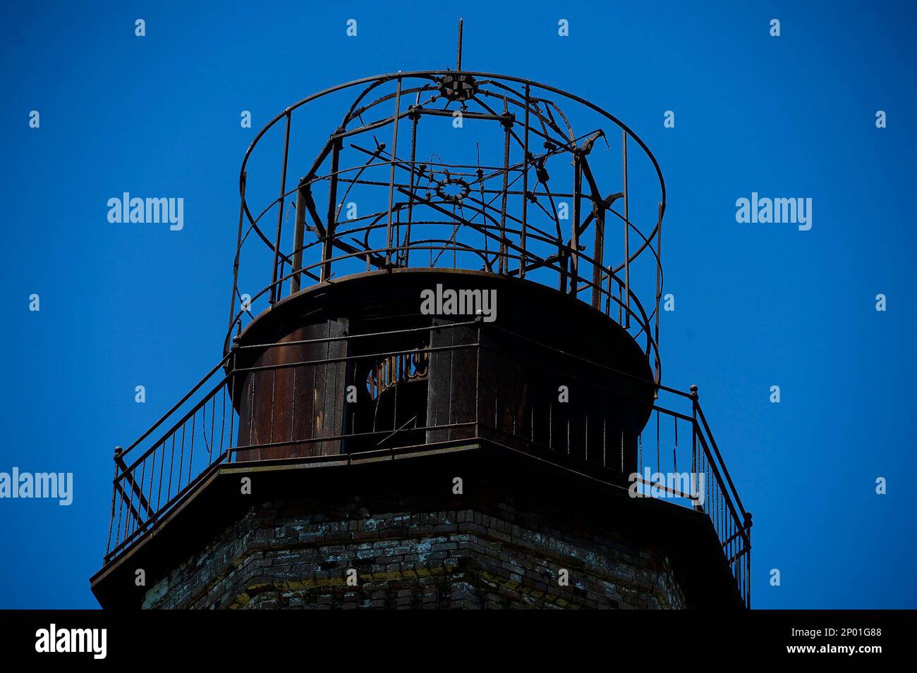 This Friday, April 7, 2017 photo shows the rusting cast iron lantern ...