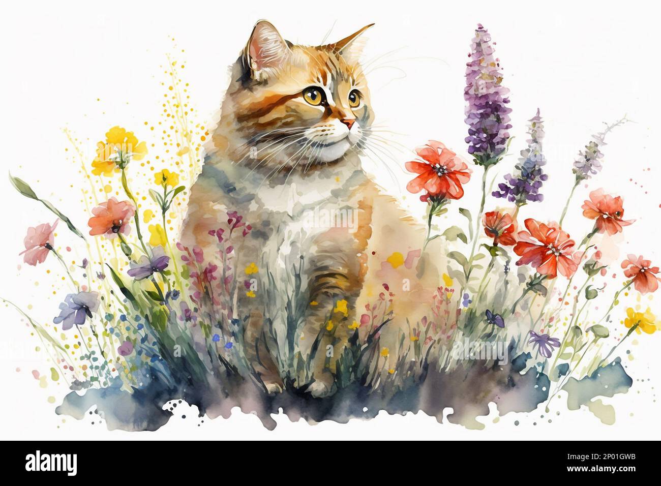 Watercolor cat painting hi-res stock photography and images - Alamy