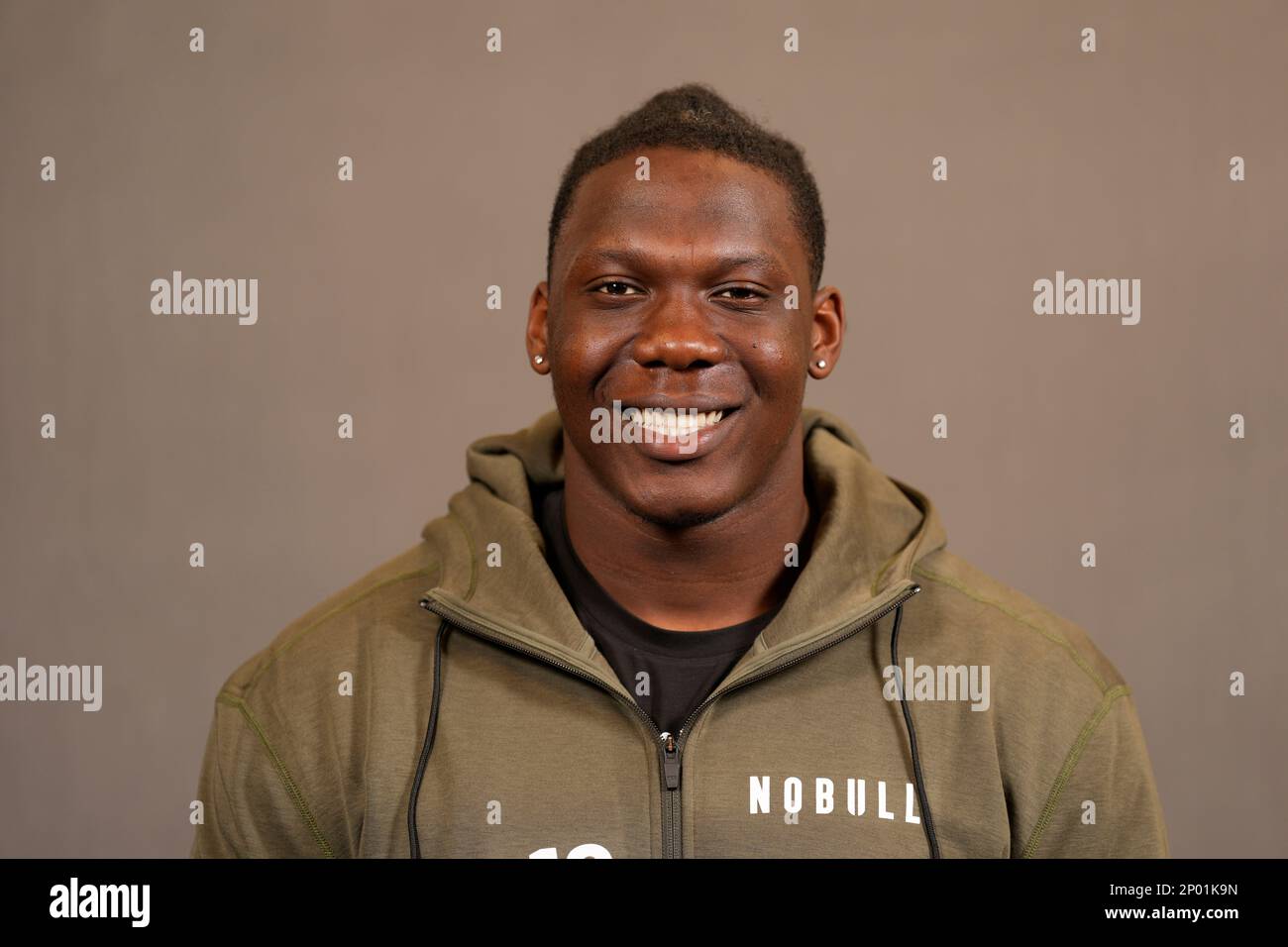 Utah offensive lineman Braeden Daniels poses for a portrait at the NFL ...