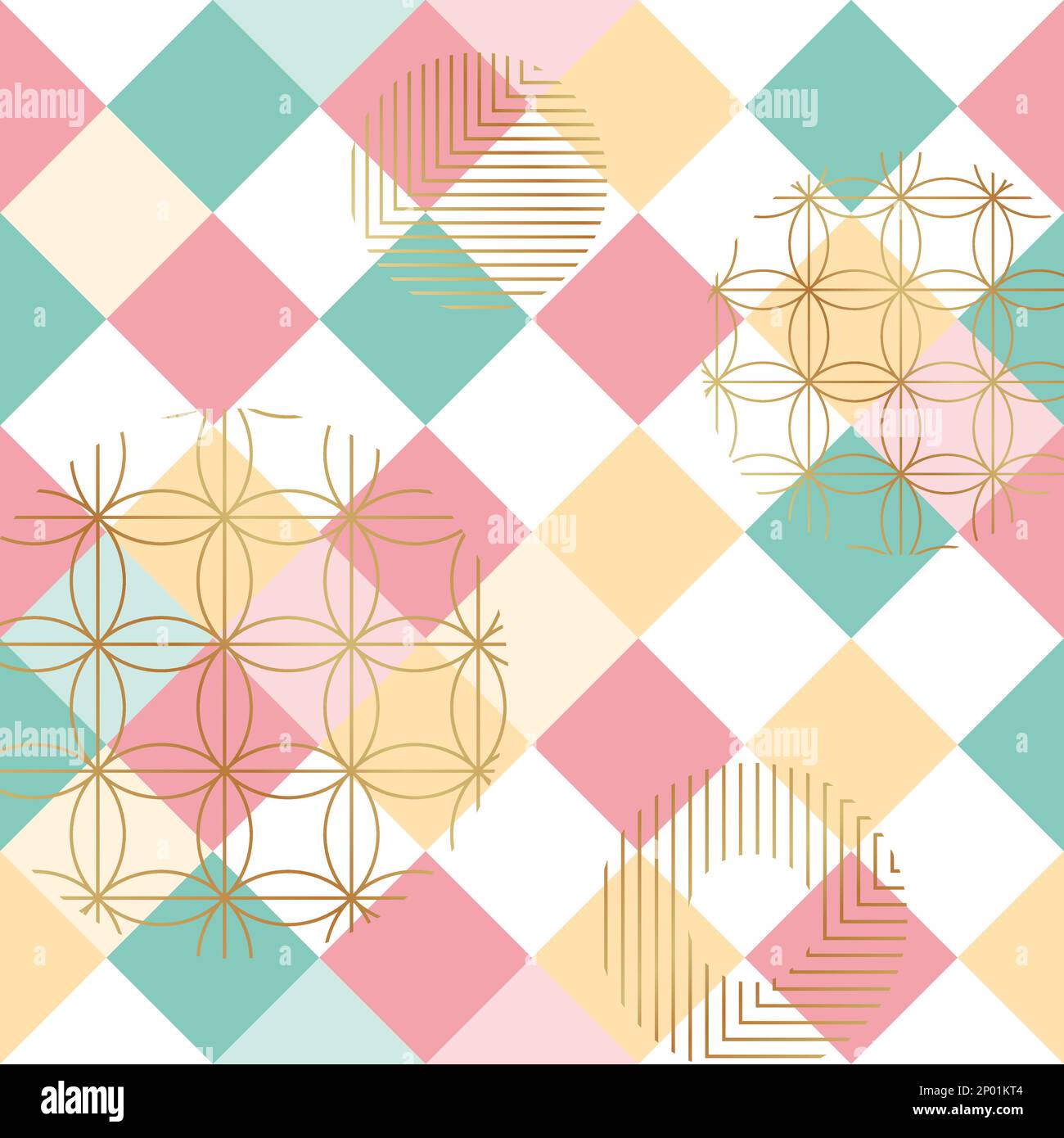 Vector Japanese Style Multi Pastel Colors Floral and Checker Seamless ...