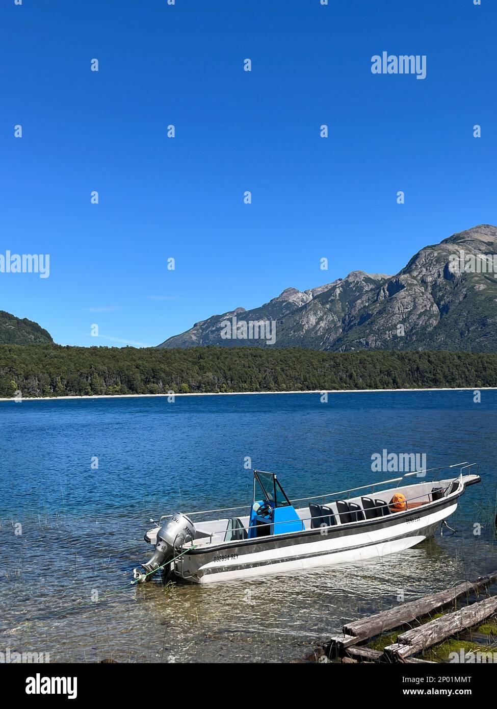 Boat in the coastline in San Martin de los Andes Stock Photo - Alamy