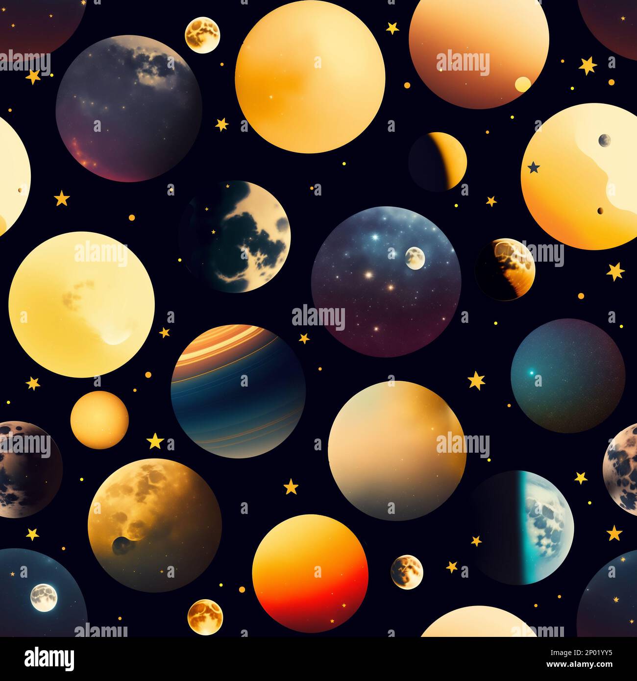 Outer Space Planets and Stars Seamless Surface Pattern for Textile and Wrapping Paper Prints ...