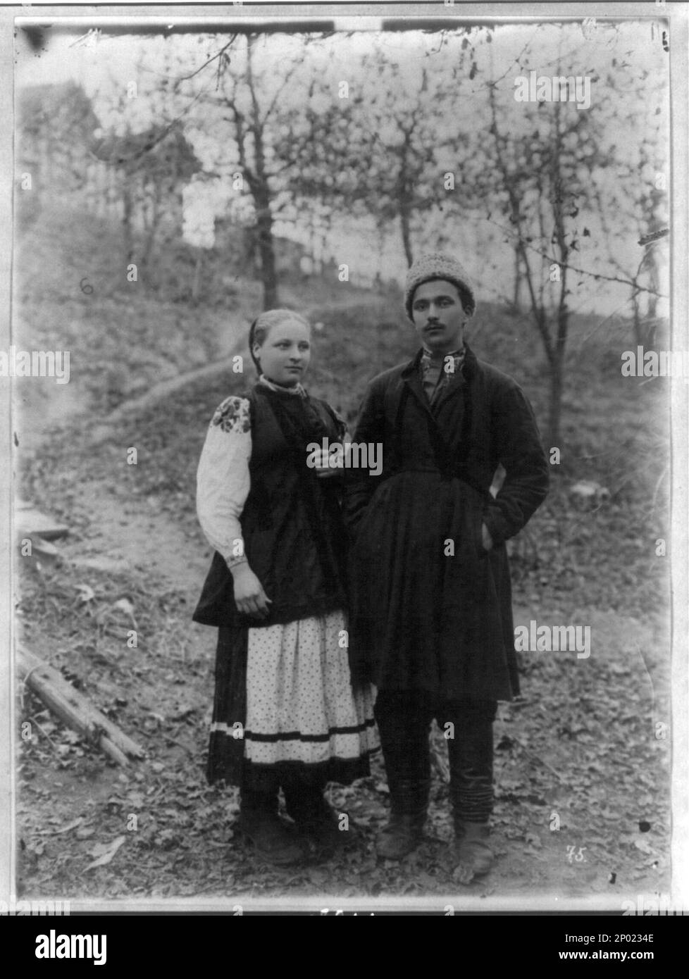 Young man and woman of "Little Russia" in native costumes, ca. 1890 ...