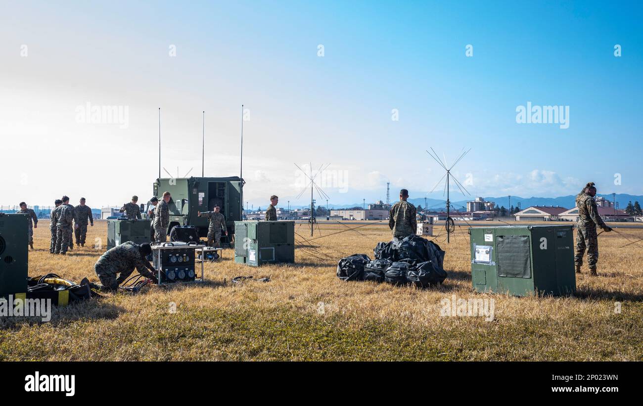 U.S. Marines with Marine Air Control Squadron (MACS) 4 set up an air ...