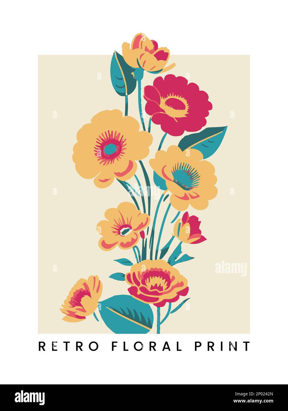Vector Minimalist Retro Screen Print Botanical Floral Surface Pattern ...