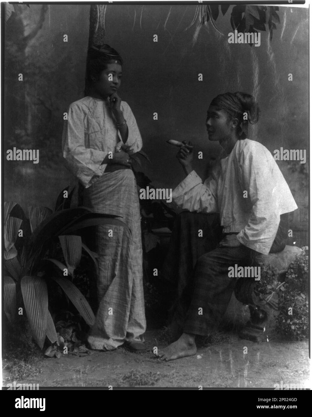 Burmese women, one smoking a cigar. Burma, Frank and Frances Carpenter ...