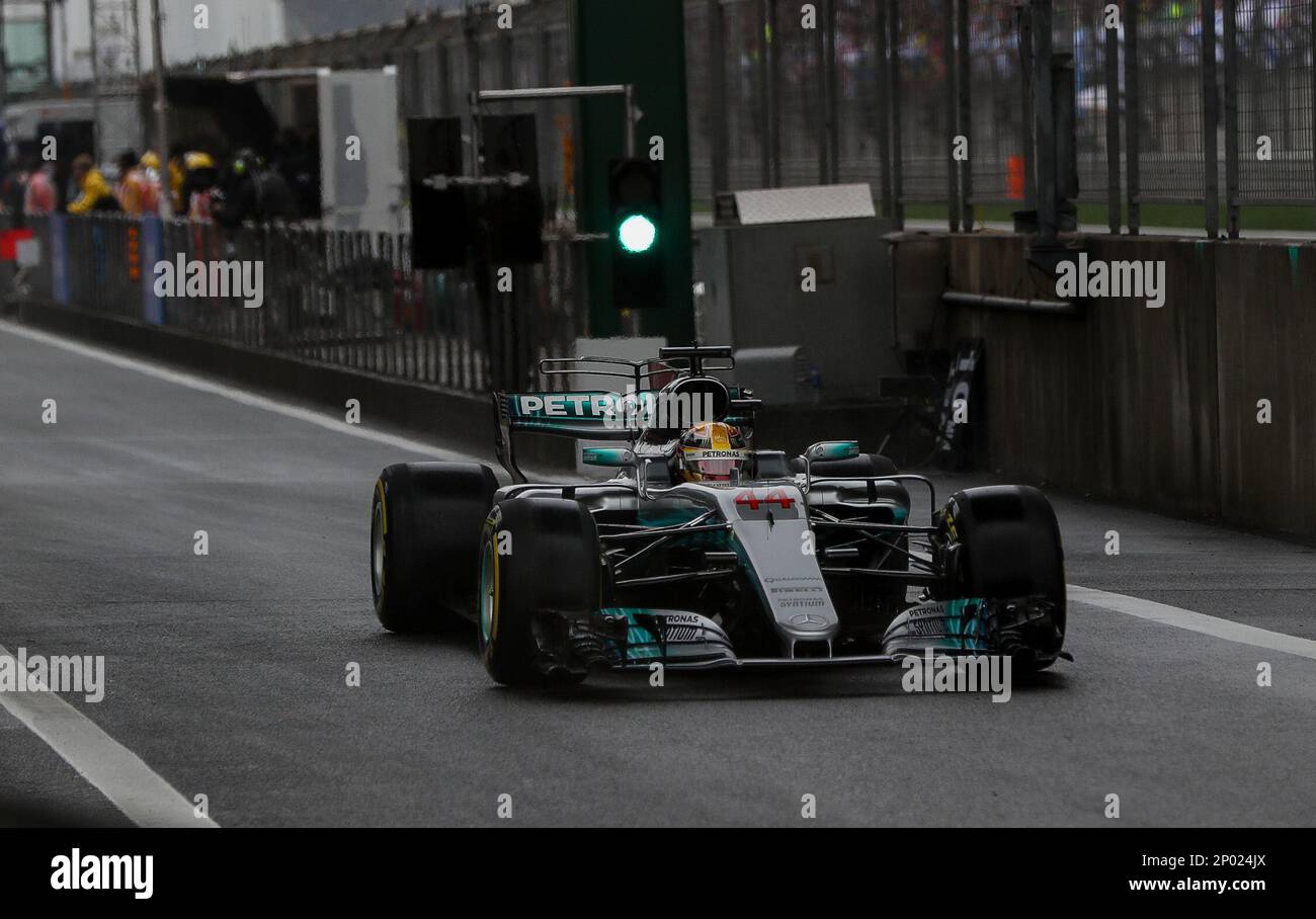 British F1 driver Lewis Hamilton of Mercedes competes during the ...