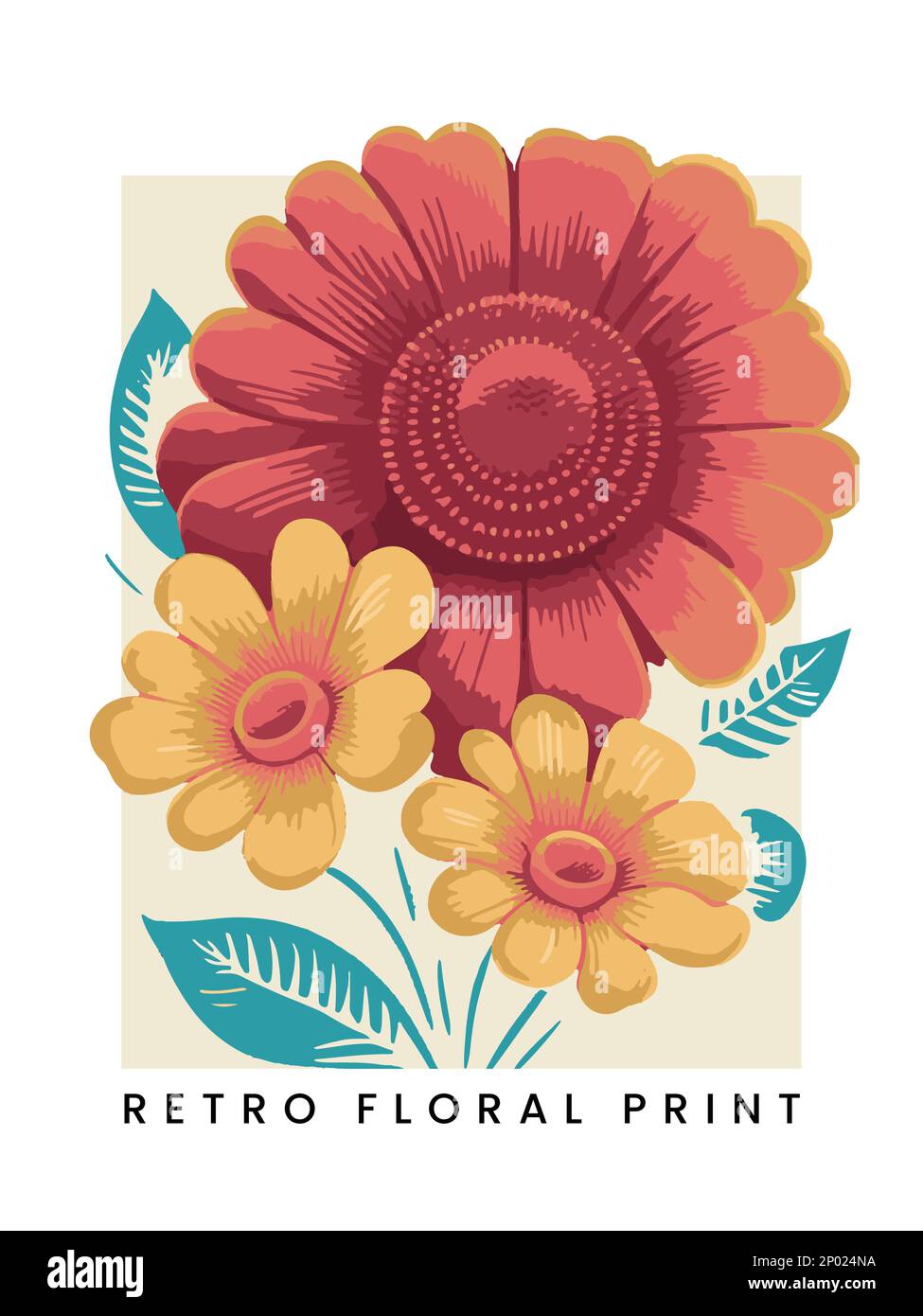 Vector Minimalist Retro Screen Print Botanical Floral Surface Pattern ...