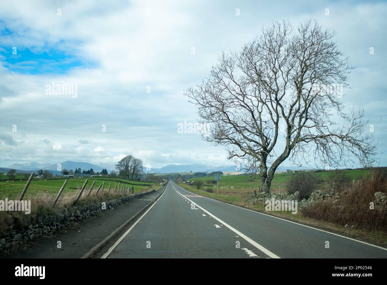 Wales- UK: Scenic driving view of the approach to Snowdonia National ...