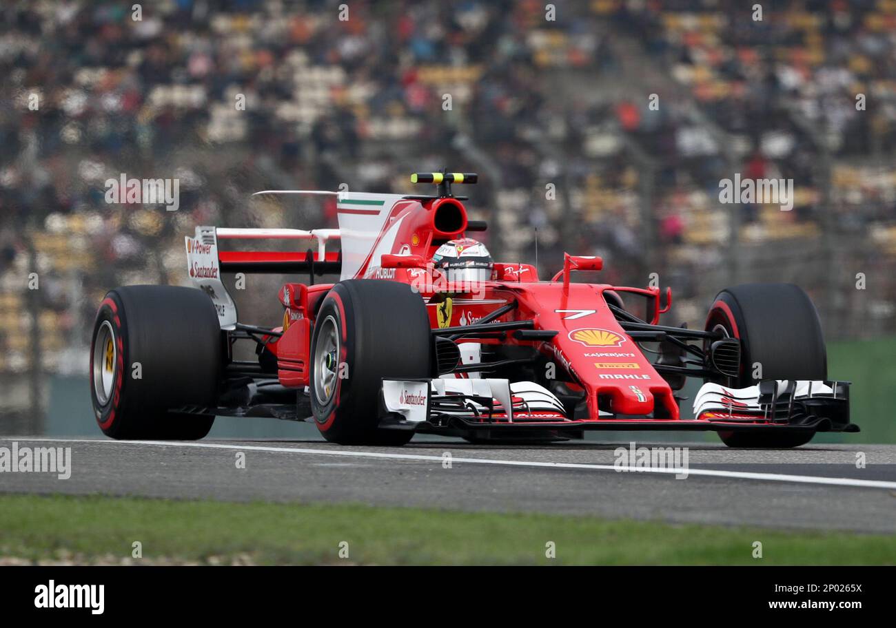Finnish F1 driver Kimi Raikkonen of Ferrari steers his car during the ...