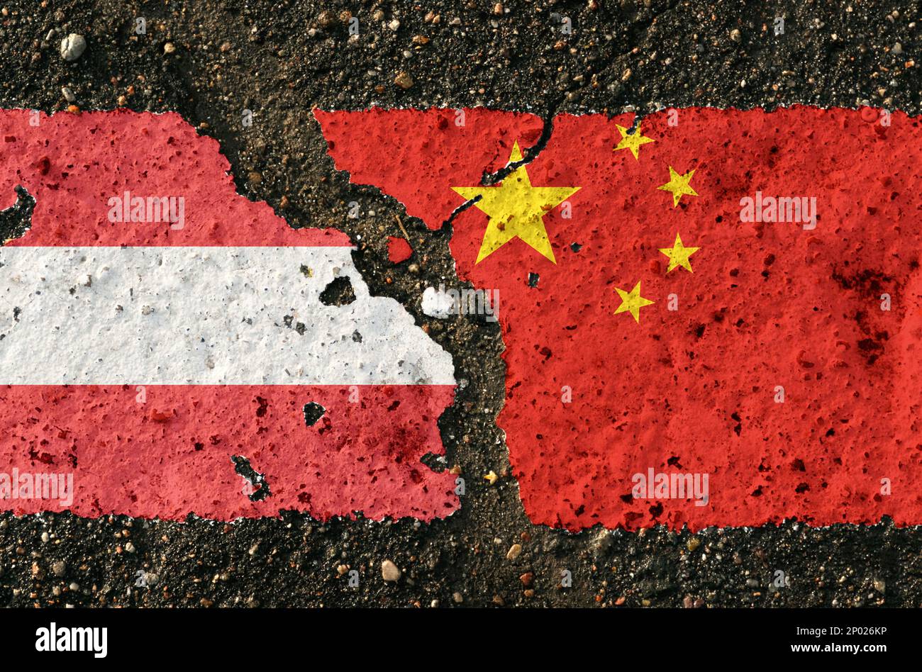 On the pavement there are images of the flags of Austria and China, as ...