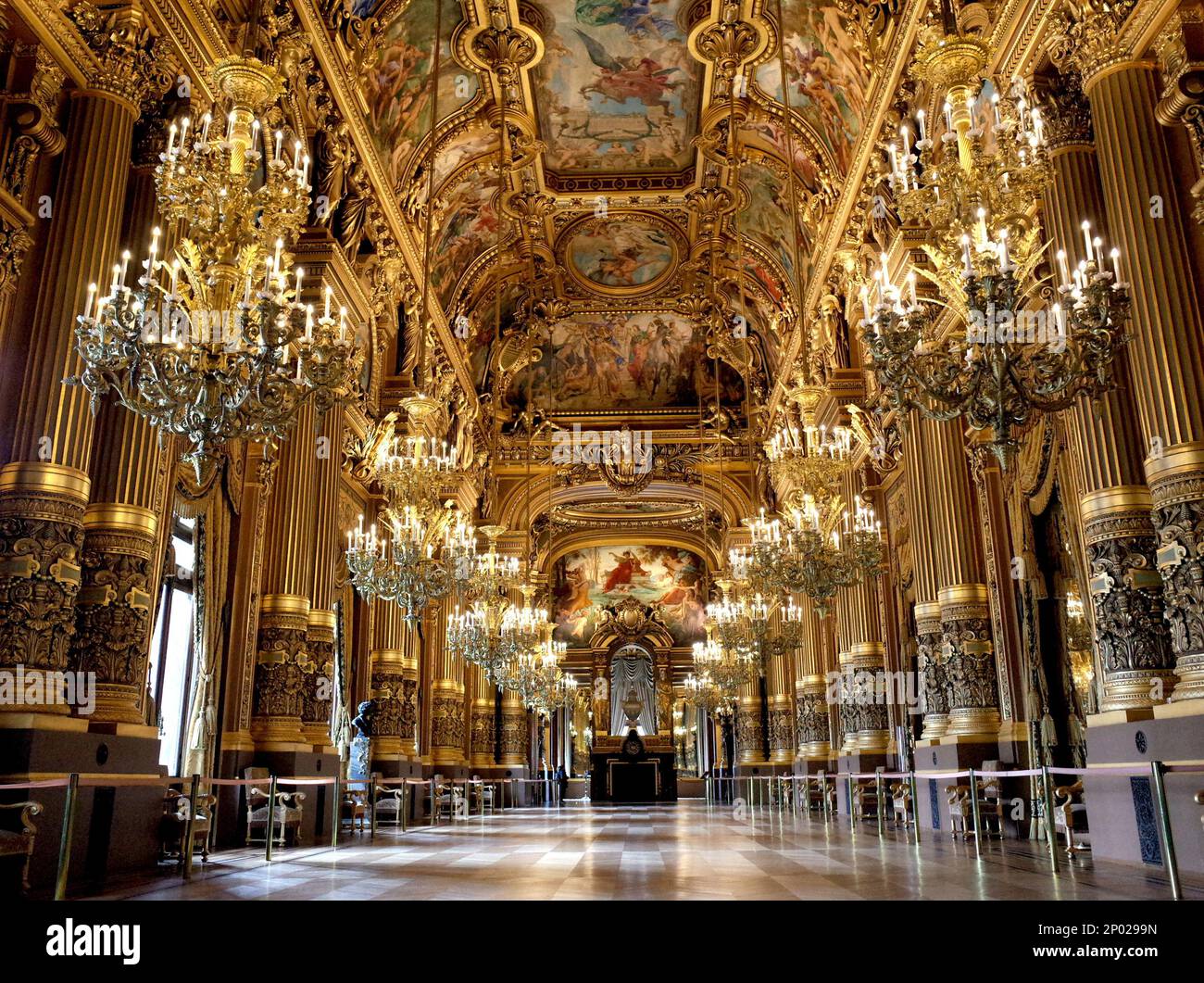 The lobby of the Palace Garnier, an opera house built by Charles ...