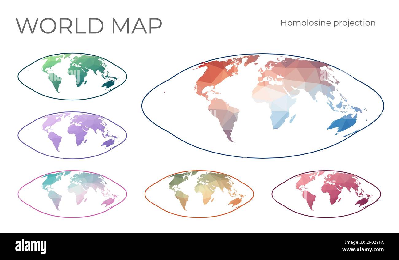 Low Poly World Map Set. Pseudocylindrical equal-area Goode homolosine ...