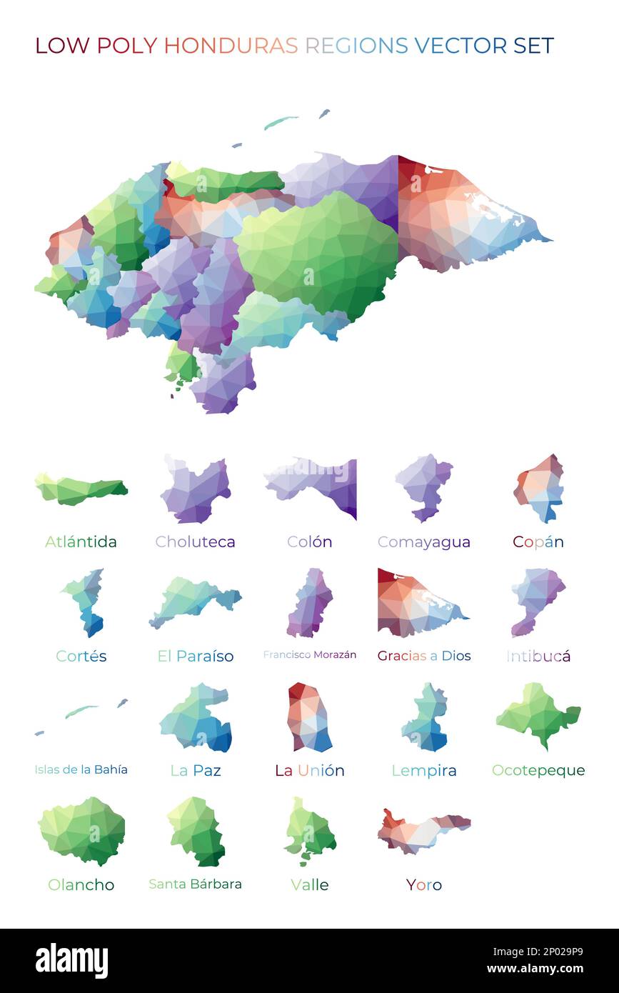 Honduran low poly regions. Polygonal map of Honduras with regions ...