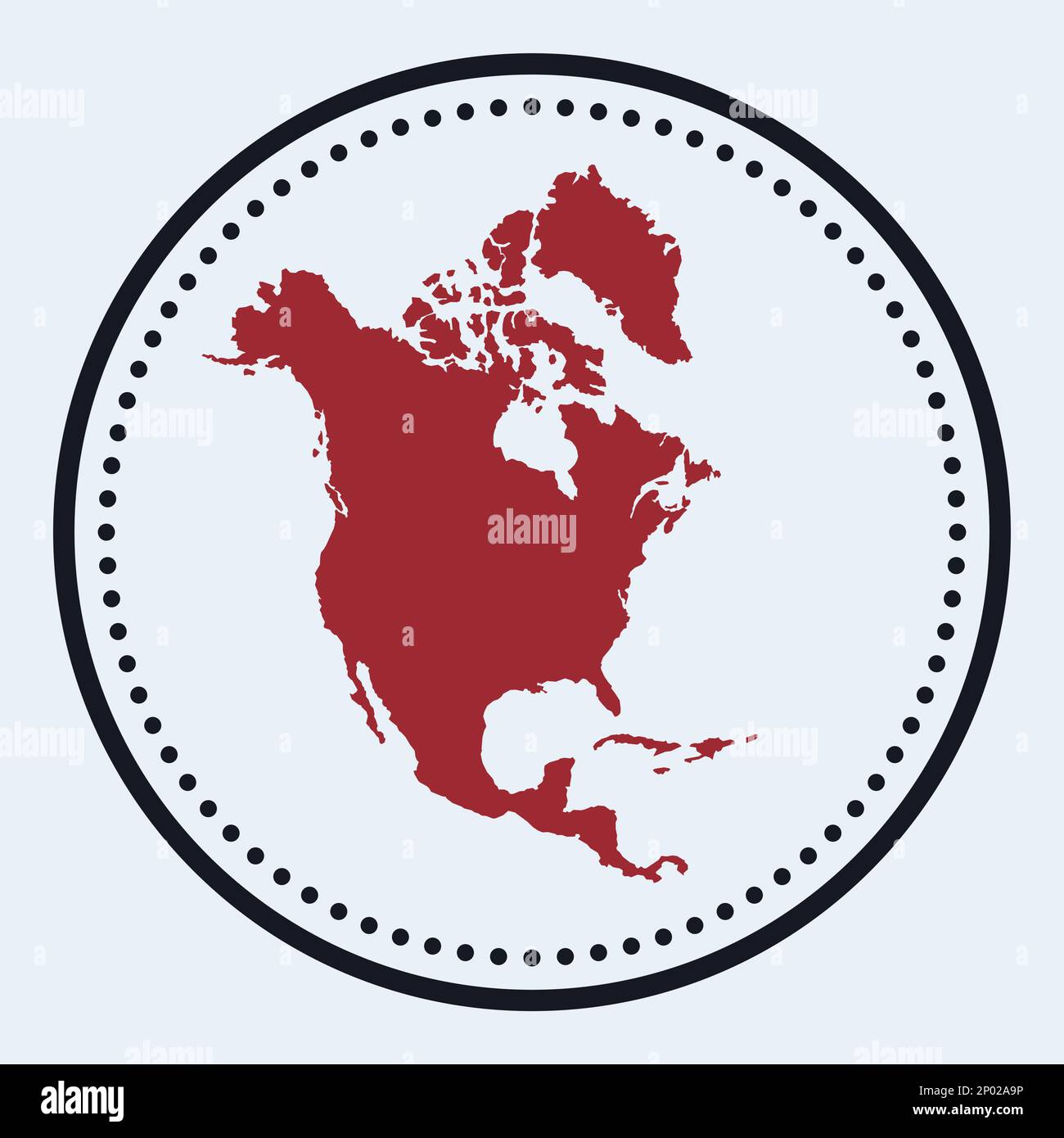 North America round stamp. Round logo with continent map and title ...