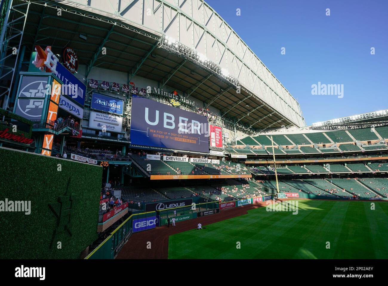 A inside wide angle stadium view of newly renovated outfield wall area ...