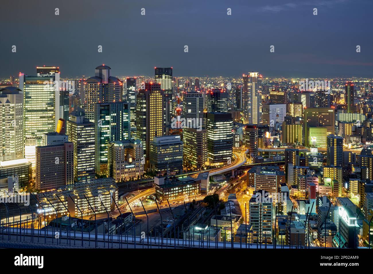 Twilight Osaka cityscape view from the Umeda Sky Building, Osaka, Japan ...