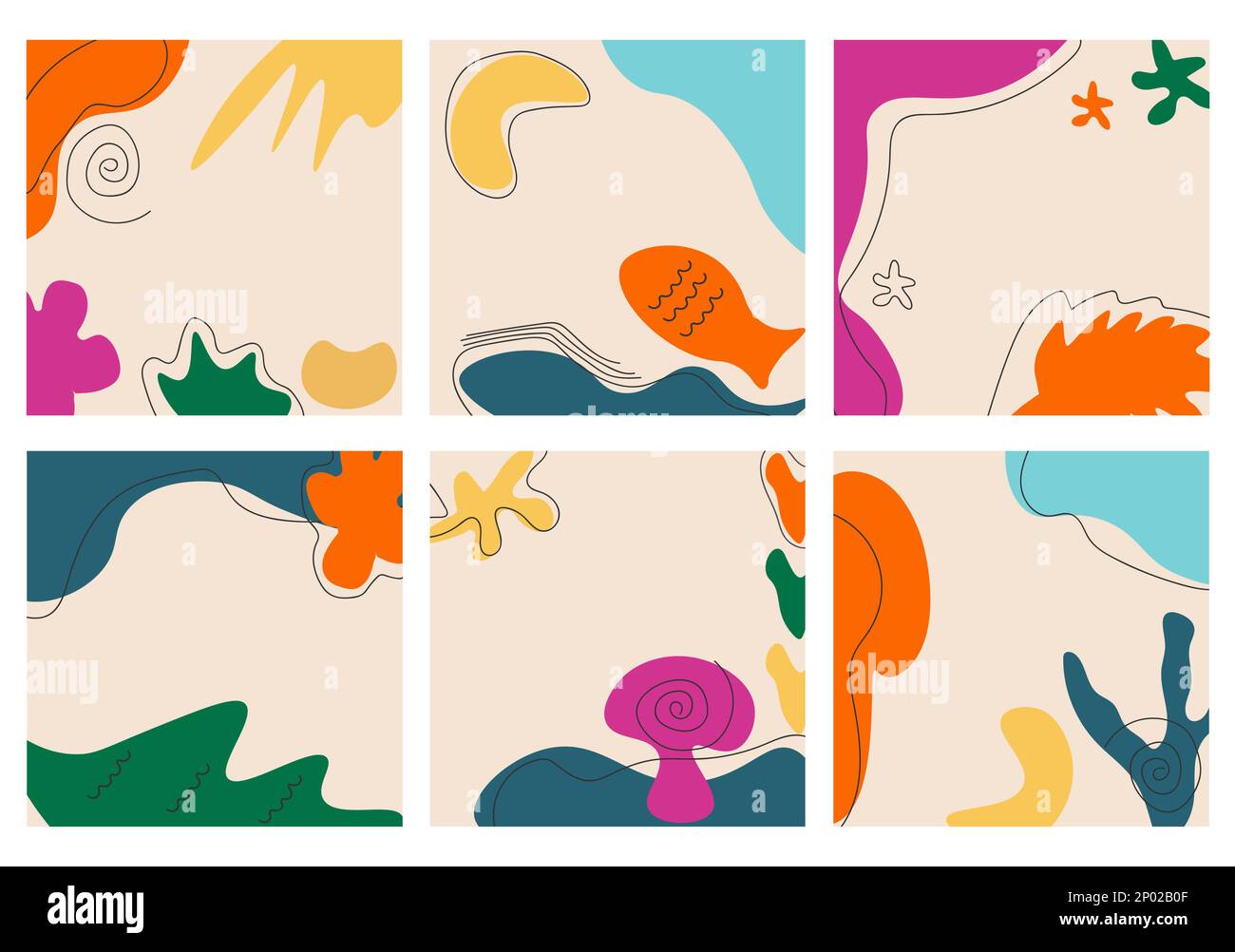 A set of six abstract backgrounds, hand-drawn various shapes and ...