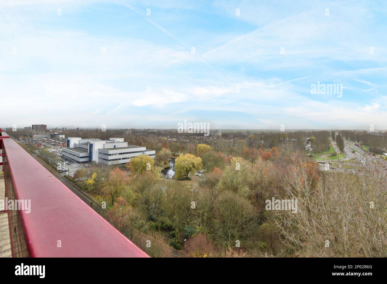 a city from the top of a building with trees and buildings in the fore ...