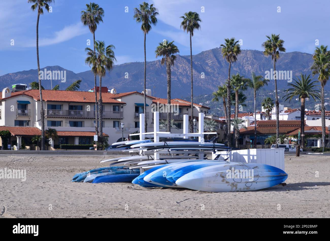 Santa barbara beach with kayaks Stock Photo - Alamy