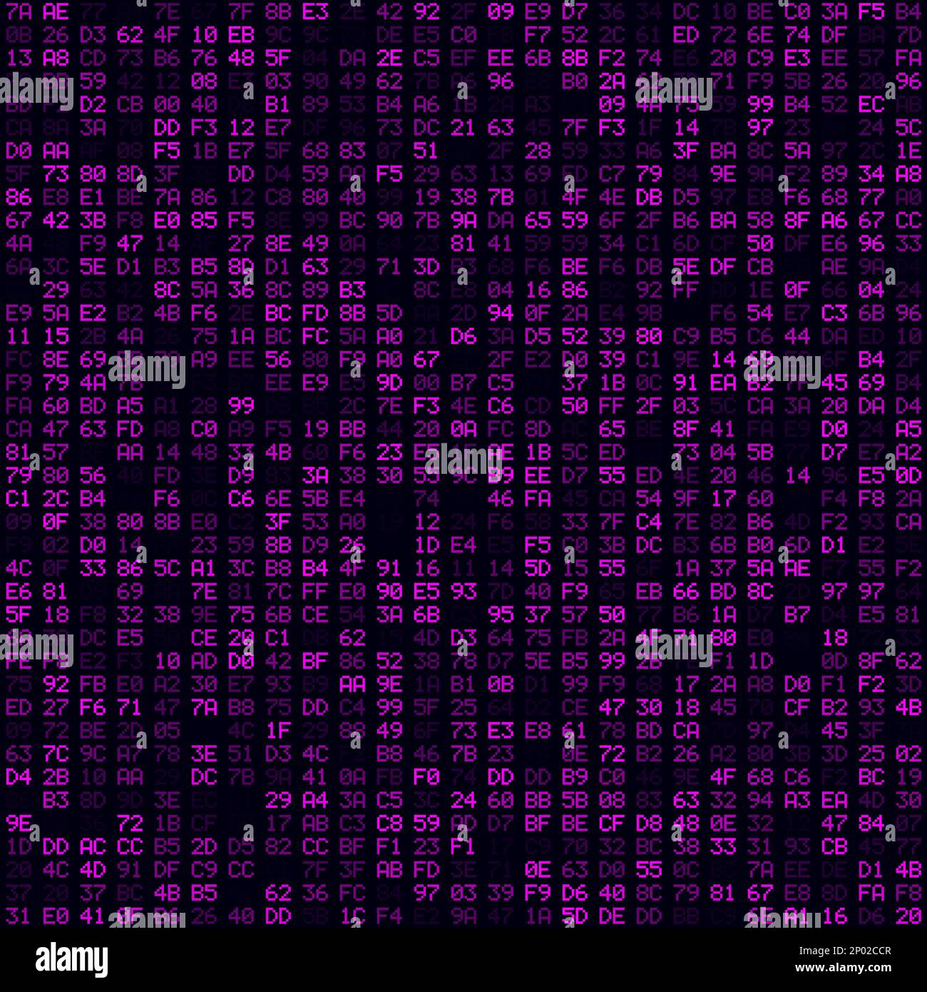 Abstract Technology Background. Magenta filled hexadecimal pairs ...
