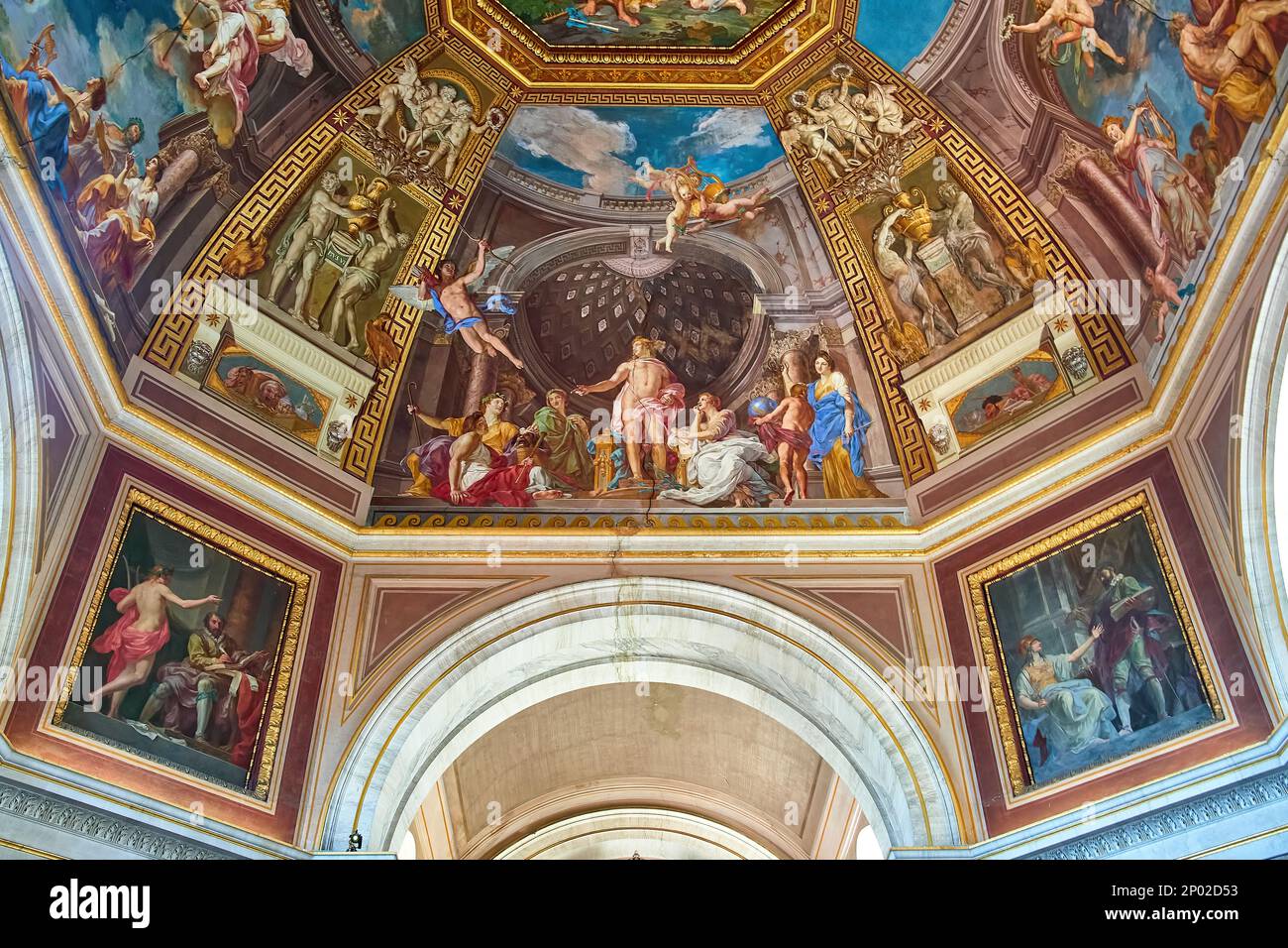 Beautiful fresco art painting on the ceiling of one of the corridors in Vatican City, Italy ...