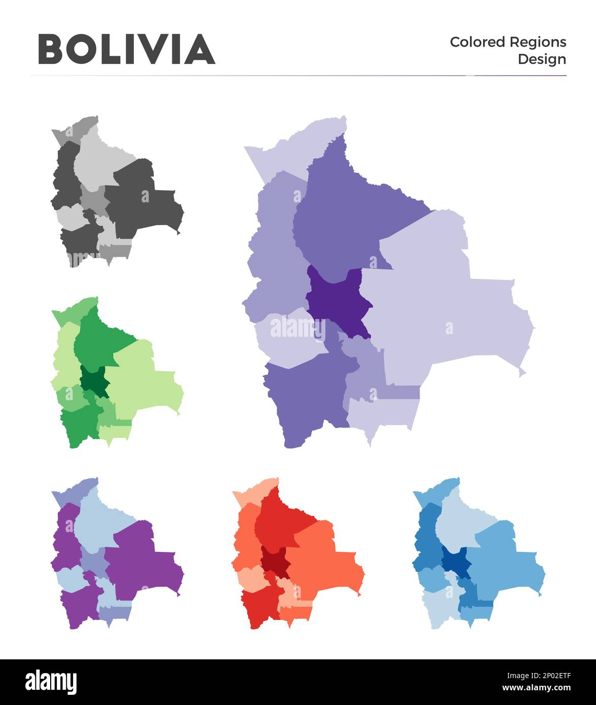 Bolivia map collection. Borders of Bolivia for your infographic. Colored country regions. Vector ...