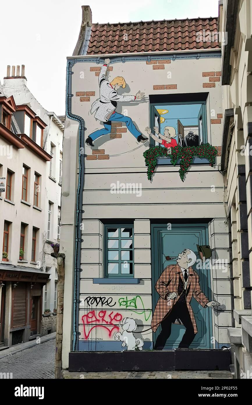 Ric Hochet by Tibet comic strip mural, Brussels, Belgium Stock Photo ...