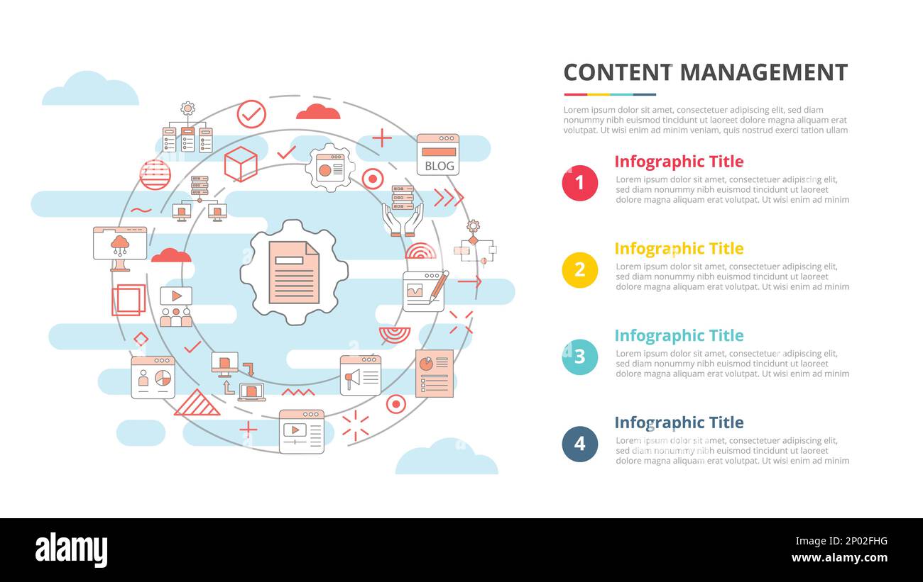 content management concept for infographic template banner with four point list information ...