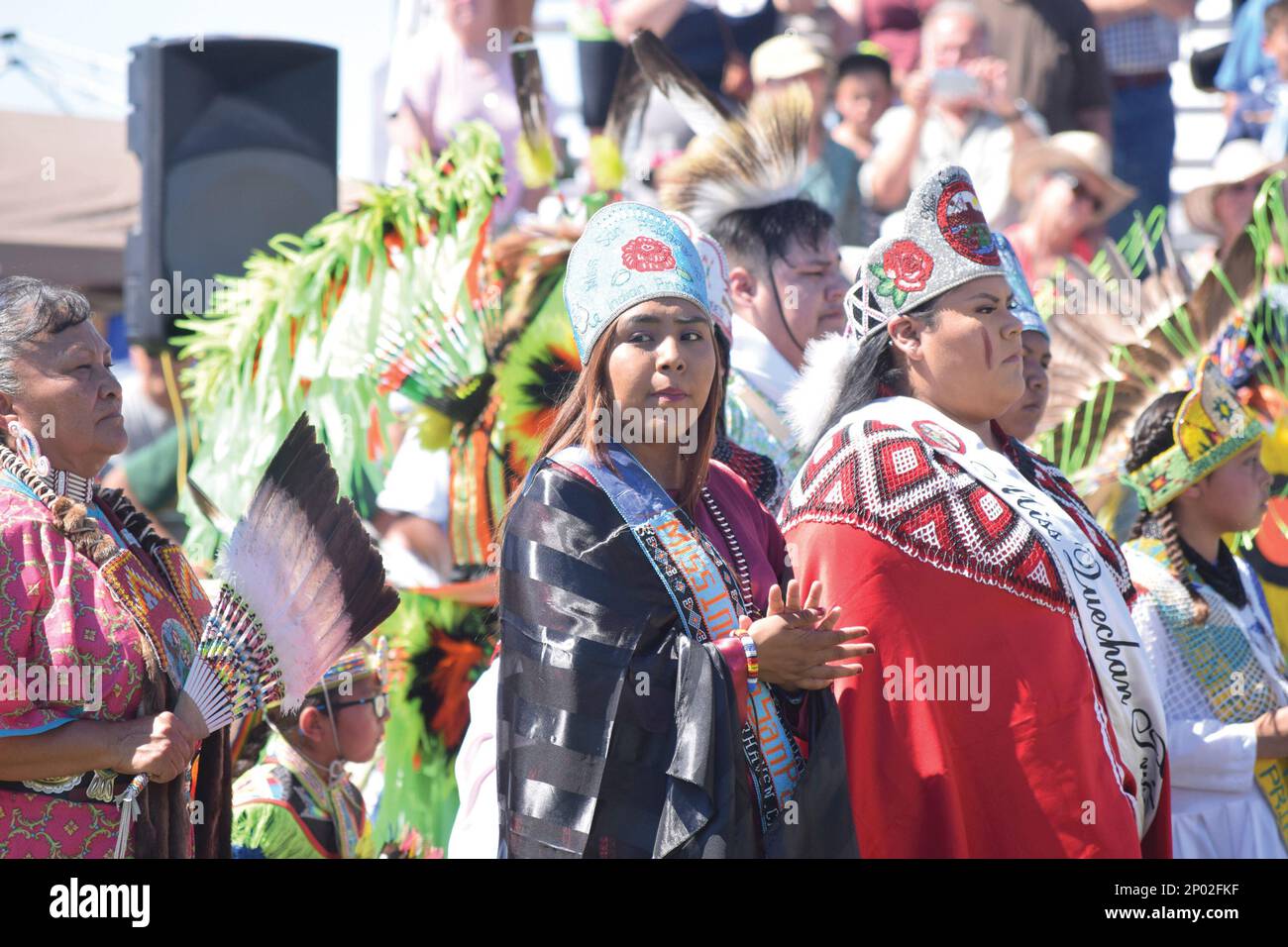Native American royalty take their place in the arena during the ...