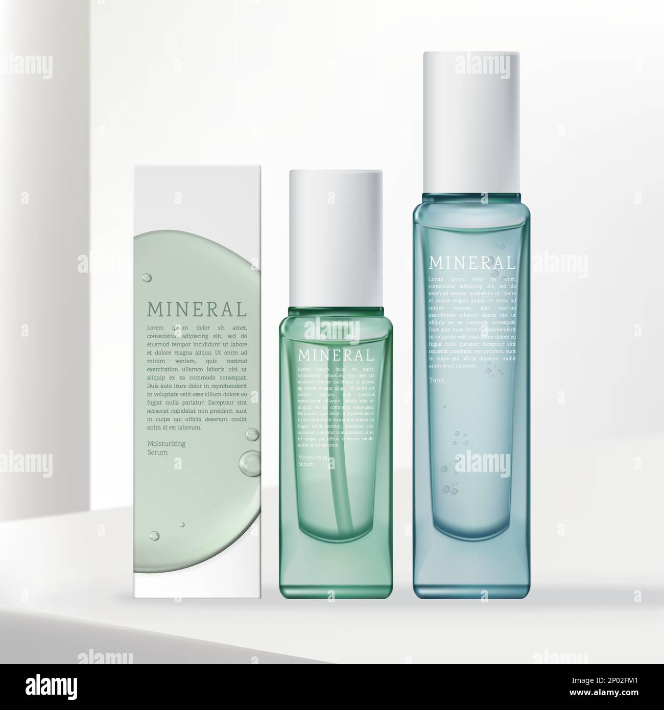 Vector 3D Illustration Tinted Blue or Green Glass Spray, Tonic or Serum ...