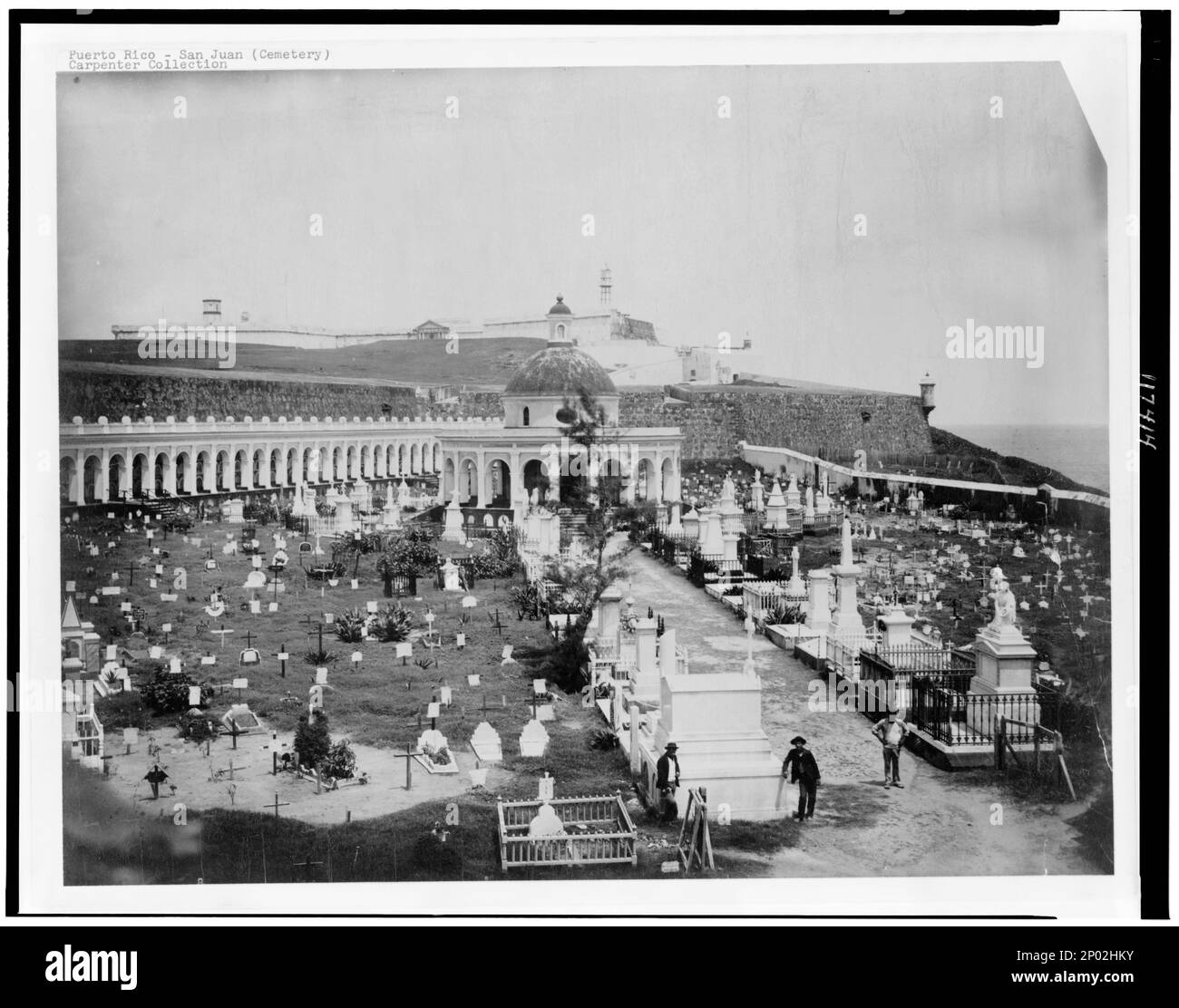 Bird's-eye view of the cemetery outside the city wall, San Juan, Puerto ...