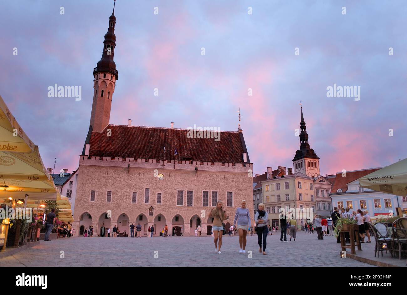 Medieval town hall in Town Hall Square,at right belltower of St ...