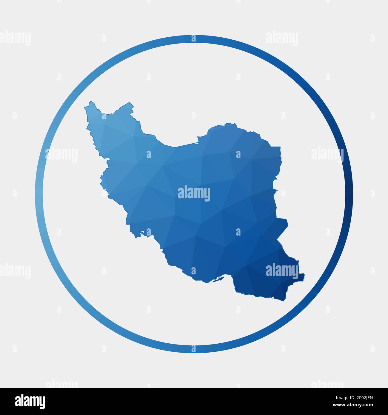 Iran icon. Polygonal map of the country in gradient ring. Round low ...