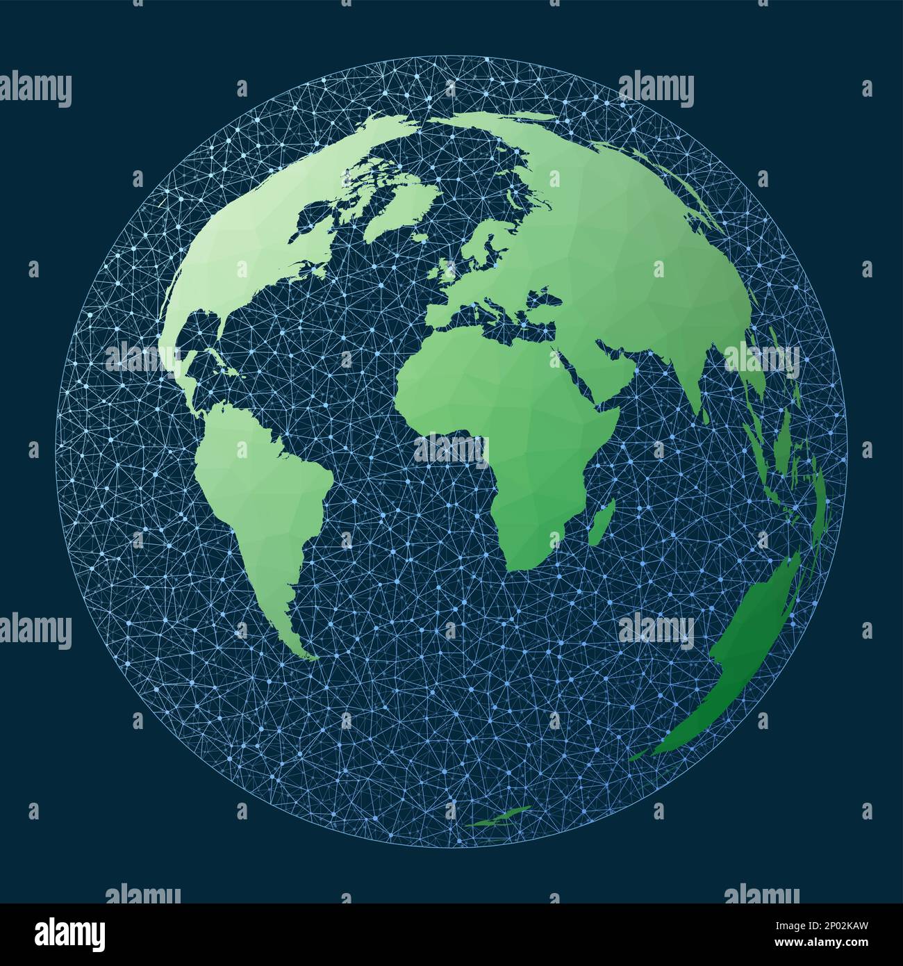 World Map Connection Azimuthal Equal Area Projection Green Low Poly