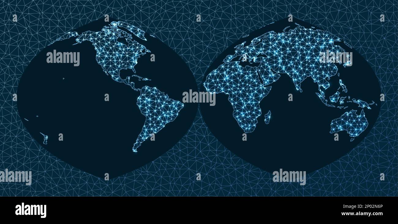 Abstract Telecommunication World Map Interrupted Quartic Authalic